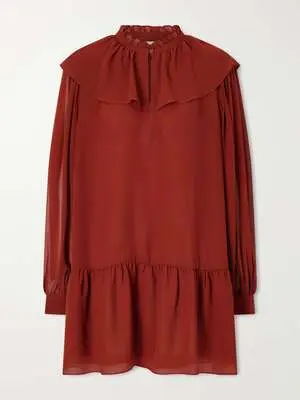 FRAME Tiered Ruffled Silk-chiffon Mini Dress - Red