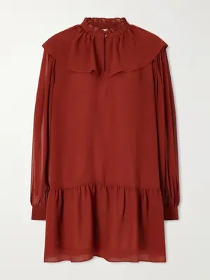 FRAME Tiered Ruffled Silk-chiffon Mini Dress - Red