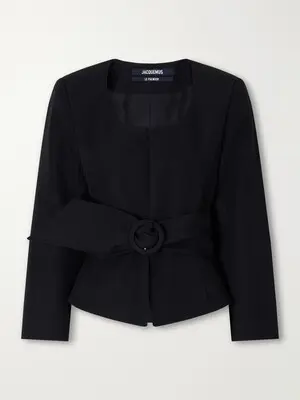 Jacquemus La Veste Miami Belted Wool-crepe Blazer - Black
