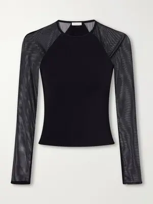 ERES Marita Mesh-trimmed Stretch-modal And Silk-blend Top - Black