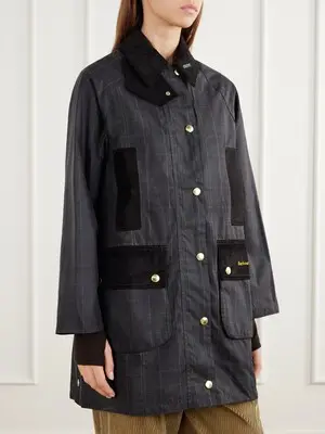 Barbour Checked Corduroy-trimmed Waxed-cotton Coat - Green