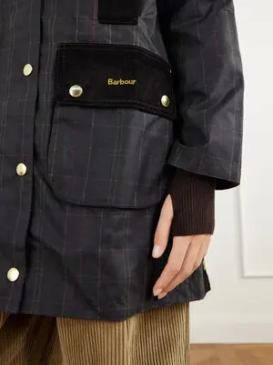 Barbour Checked Corduroy-trimmed Waxed-cotton Coat - Green