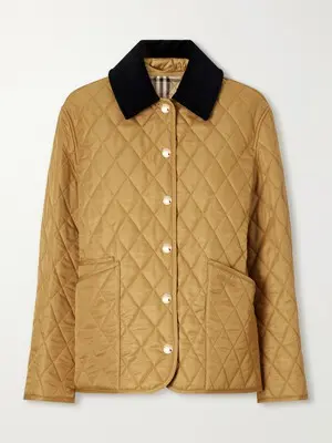 Burberry Corduroy-trimmed Quilted Shell Jacket - Brown