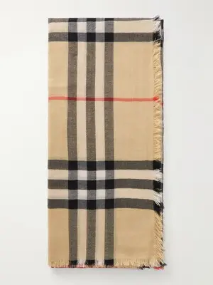 Burberry Frayed Checked Wool Scarf - Neutrals