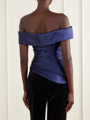 Costarellos Devina Off-the-shoulder Draped Duchesse Satin Blouse - Blue
