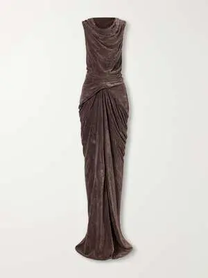 Rick Owens Strutter Draped Velvet Floor-length Gown - Grape