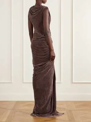 Rick Owens Strutter Draped Velvet Floor-length Gown