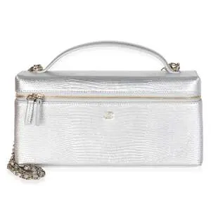 Chanel Lizard Embossed Calfskin Top Handle Slim Vanity With Chain