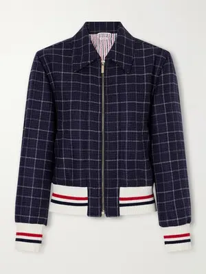 Thom Browne Cropped Padded Rib-trimmed Checked Wool-tweed Jacket - Blue