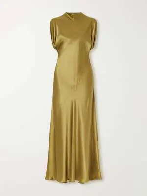 ABADIA Quinn Silk-satin Midi Dress - Chartreuse