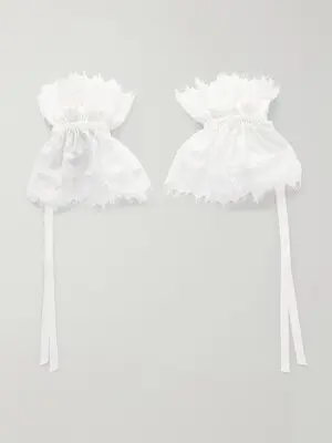 ANN DEMEULEMEESTER Birte Lace-trimmed Cotton Cuffs Neutrals