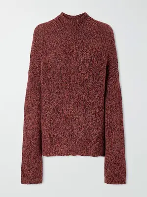 Khaite Seth Oversized Cashmere And Silk-blend Mélange Turtleneck Sweater - Red