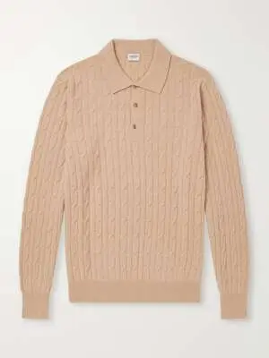 GHIAIA Cable-knit Cashmere Polo Sweater - Camel