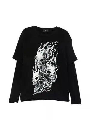 THUG CLUB Skull-print Layered-sleeve Sweatshirt - Black