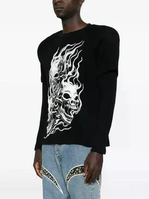 THUG CLUB Skull-print Layered-sleeve Sweatshirt