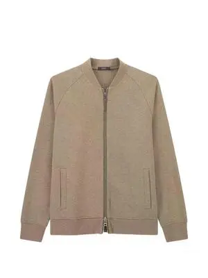 Boggi Milano Full-zip Sweatshirt In Scuba Cotton Blend Mélange - Neutrals