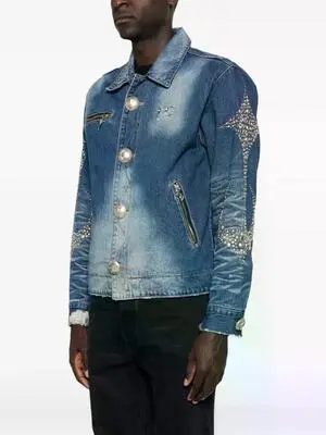 THUG CLUB Studded Faded Denim Jacket