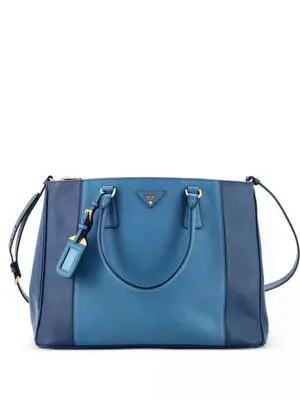 Prada Bicolor Double Zip Lux Saffiano Leather Medium Tote Bag - Blue