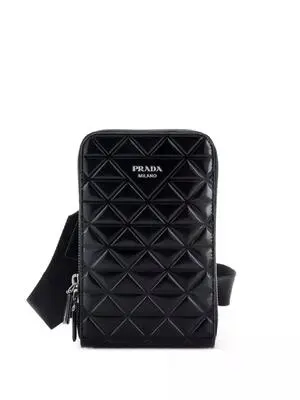 Prada Symbole Phone Holder Embossed Leather Crossbody Bag - Black