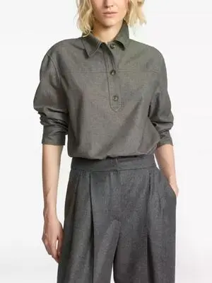 YVES SALOMON Button-placket Long-sleeve Polo Top