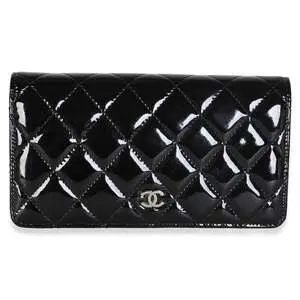 Chanel Quilted Patent Cc Yen Wallet - Black