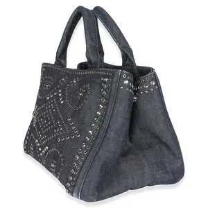 Prada Blue Crystal Embellished Denim Canapa Tote