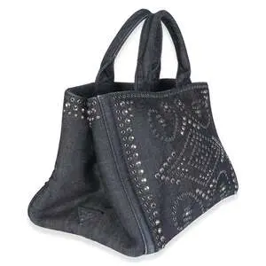 Prada Blue Crystal Embellished Denim Canapa Tote