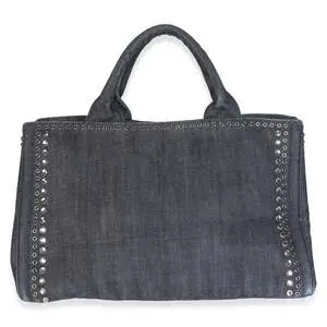 Prada Blue Crystal Embellished Denim Canapa Tote