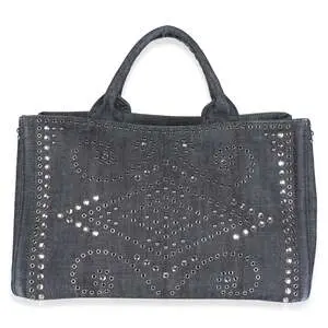 Prada Blue Crystal Embellished Denim Canapa Tote - Other
