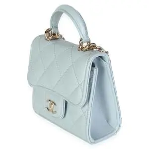 Chanel Light Quilted Lambskin Top Handle Clutch With Chain