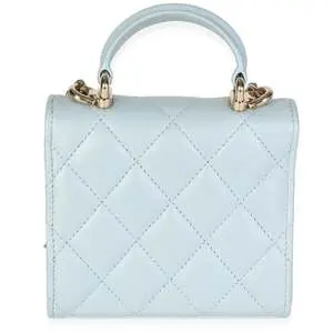 Chanel Light Quilted Lambskin Top Handle Clutch With Chain