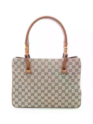 Gucci 2010s Bamboo Gg-canvas Tote Bag - Neutrals