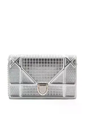 Dior Diorama Wallet On Chain Cannage Embossed Calfskin Clutch Bag - Silver