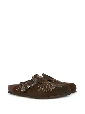 BIRKENSTOCK Boston Embroidered Suede Mules - Brown