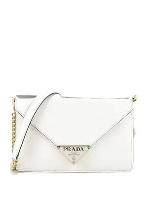 Prada Triangle Logo Plaque Envelope Chain Shoulder Bag Saffiano Leather Crossbody Bag - Neutrals