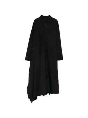 Yohji Yamamoto Cotton Broad Draped Shirt Dress - Black
