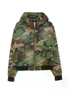THUG CLUB Camouflage-print Skull-print Hooded Jacket - Green