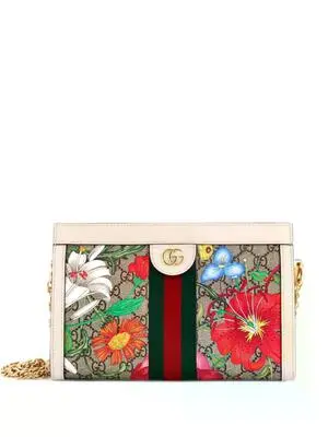 Gucci Ophidia Chain Shoulder Bag Flora Gg Coated Canvas Small Crossbody Bag - Neutrals