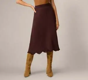 Adrianna Papell Scalloped Fringe Sweater Knit Midi Skirt - Chocolate