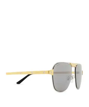 Cartier Santos Brushed Pilot Frame Sunglasses