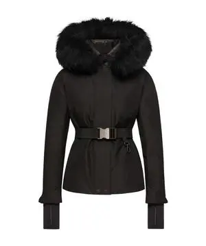 Moncler Belted Fur-trim Down Jacket - Black