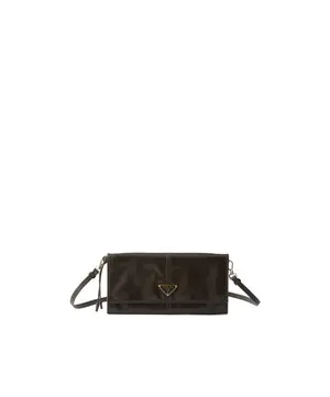 Prada Leather Wallet With Shoulder Strap - Forest