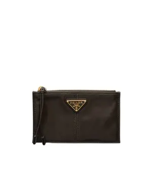 Prada Leather Card Holder With Zipper - Forest