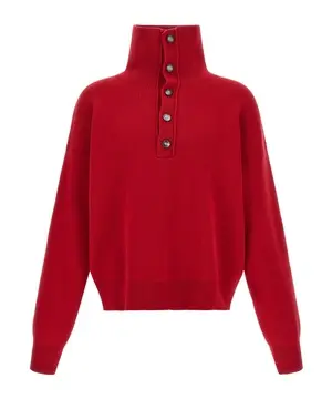 AMI Paris High Buttoned Collar Jumper - Red