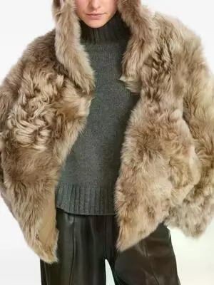YVES SALOMON Reversible Hooded Shearling Jacket - Neutrals