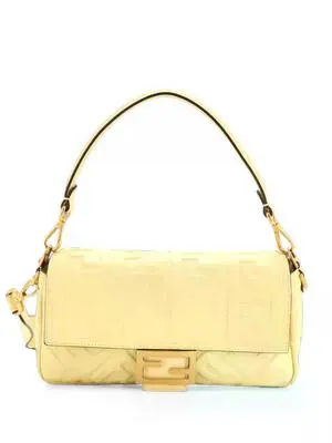 Fendi Baguette Nm Bag Zucca Embossed Leather Medium Crossbody Bag - Yellow