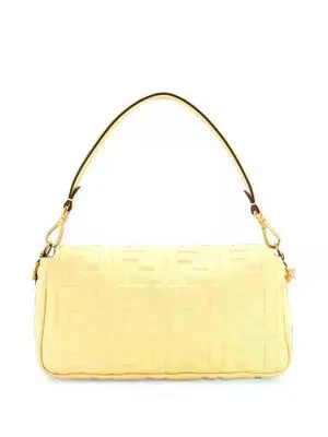 Fendi Baguette Nm Bag Zucca Embossed Leather Medium Crossbody Bag - Yellow