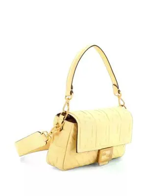 Fendi Baguette Nm Bag Zucca Embossed Leather Medium Crossbody Bag - Yellow