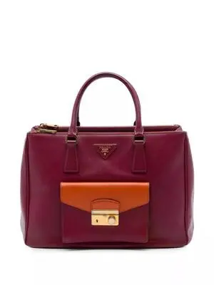 Prada 2010-2026 Bicolor Saffiano Lux Galleria Double Zip Front Pocket Satchel
