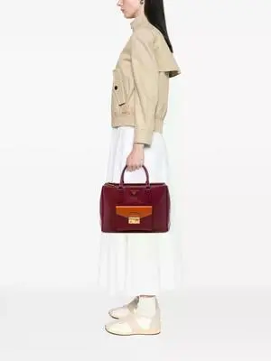 Prada 2010-2026 Bicolor Saffiano Lux Galleria Double Zip Front Pocket Satchel